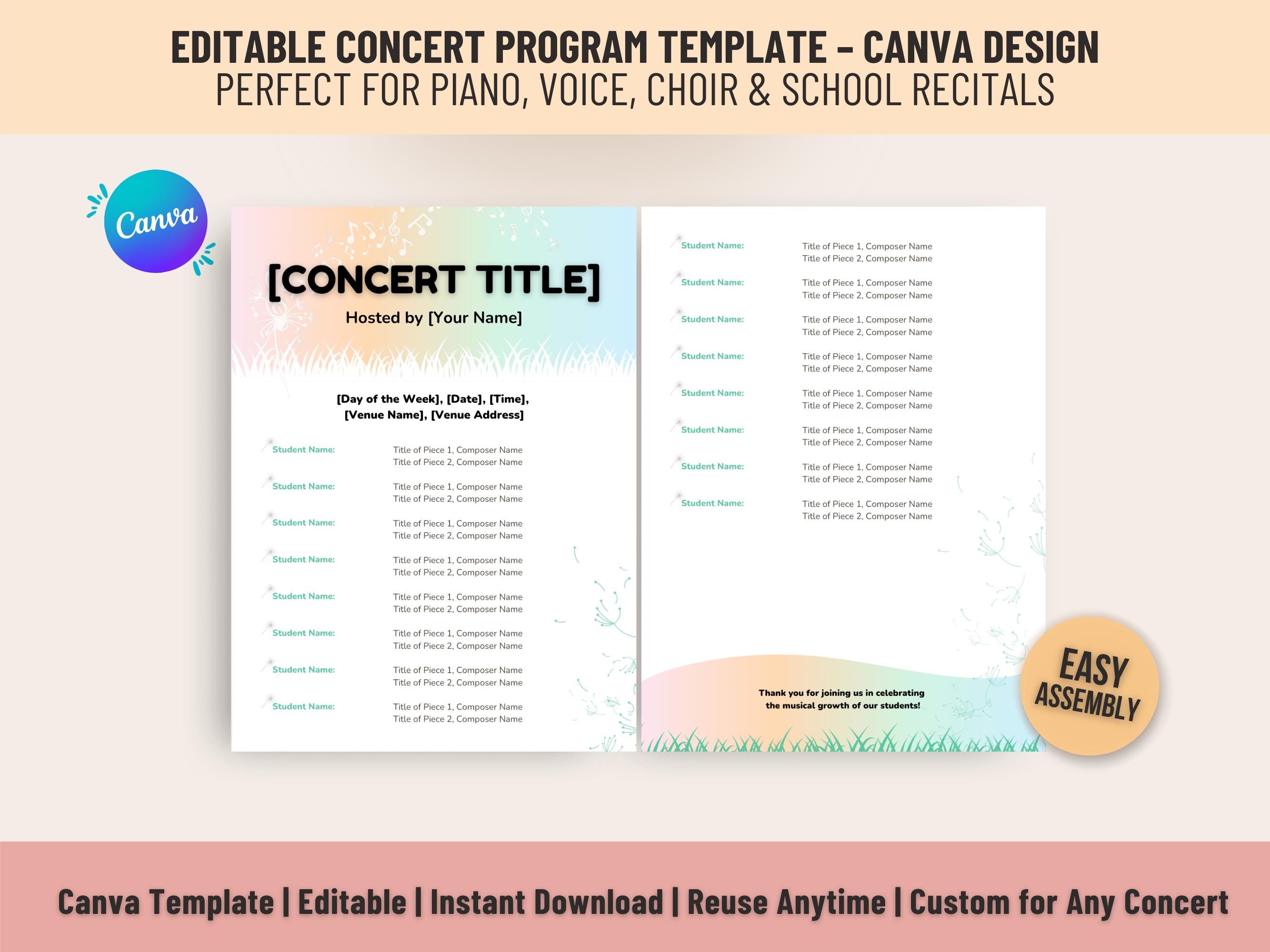 Editable Recital Program, Flyer & Poster | Canva Template Bundle for ...