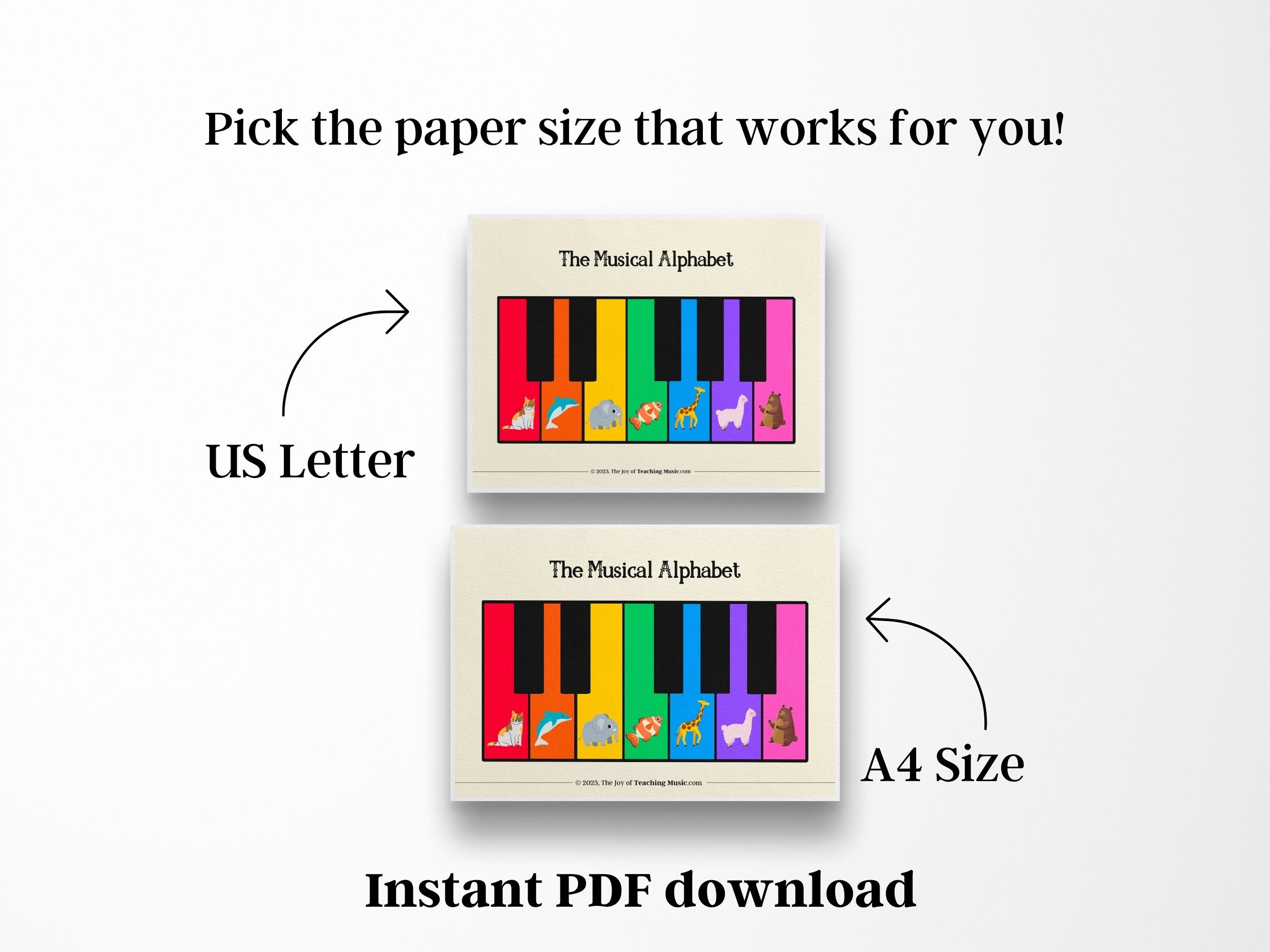 Animal Alphabet Piano Keys Music Wall Art - Educational Posters for ...
