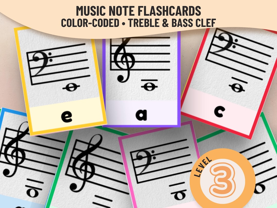 Music Note Flashcards Level 3 – Ledger Notes - Color Coded Piano Flash ...