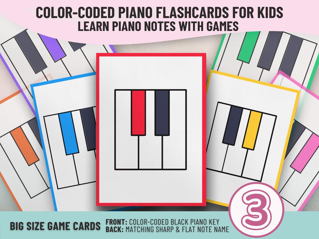Piano Black Keys Flashcards - Color Coded Music Playing Cards for ...