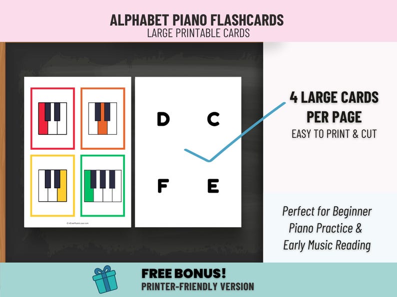 Musical Alphabet Piano Flash Cards – Color Coded Keyboard Cards for ...
