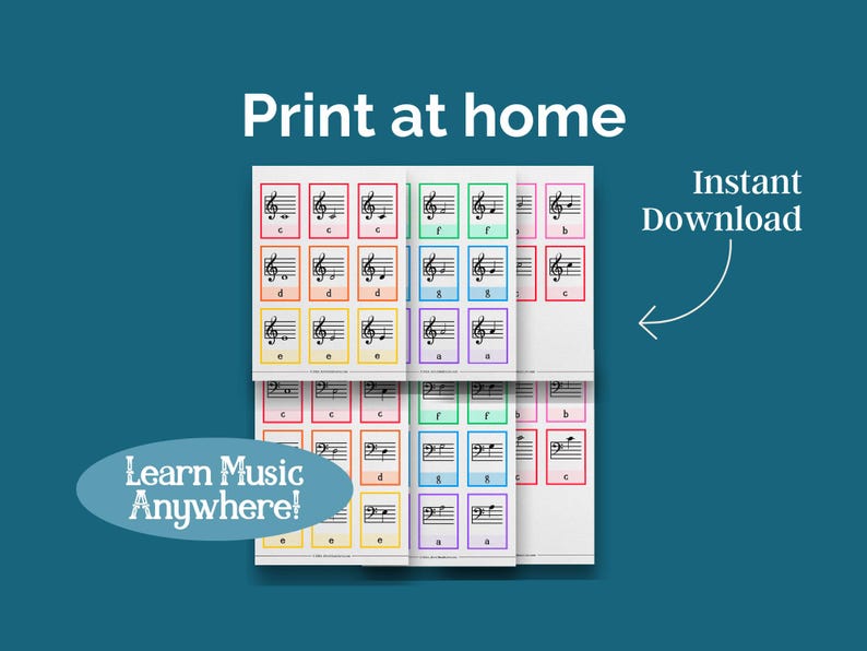 Musical Notes Flash Cards - Color Coded Piano Playing Cards for ...