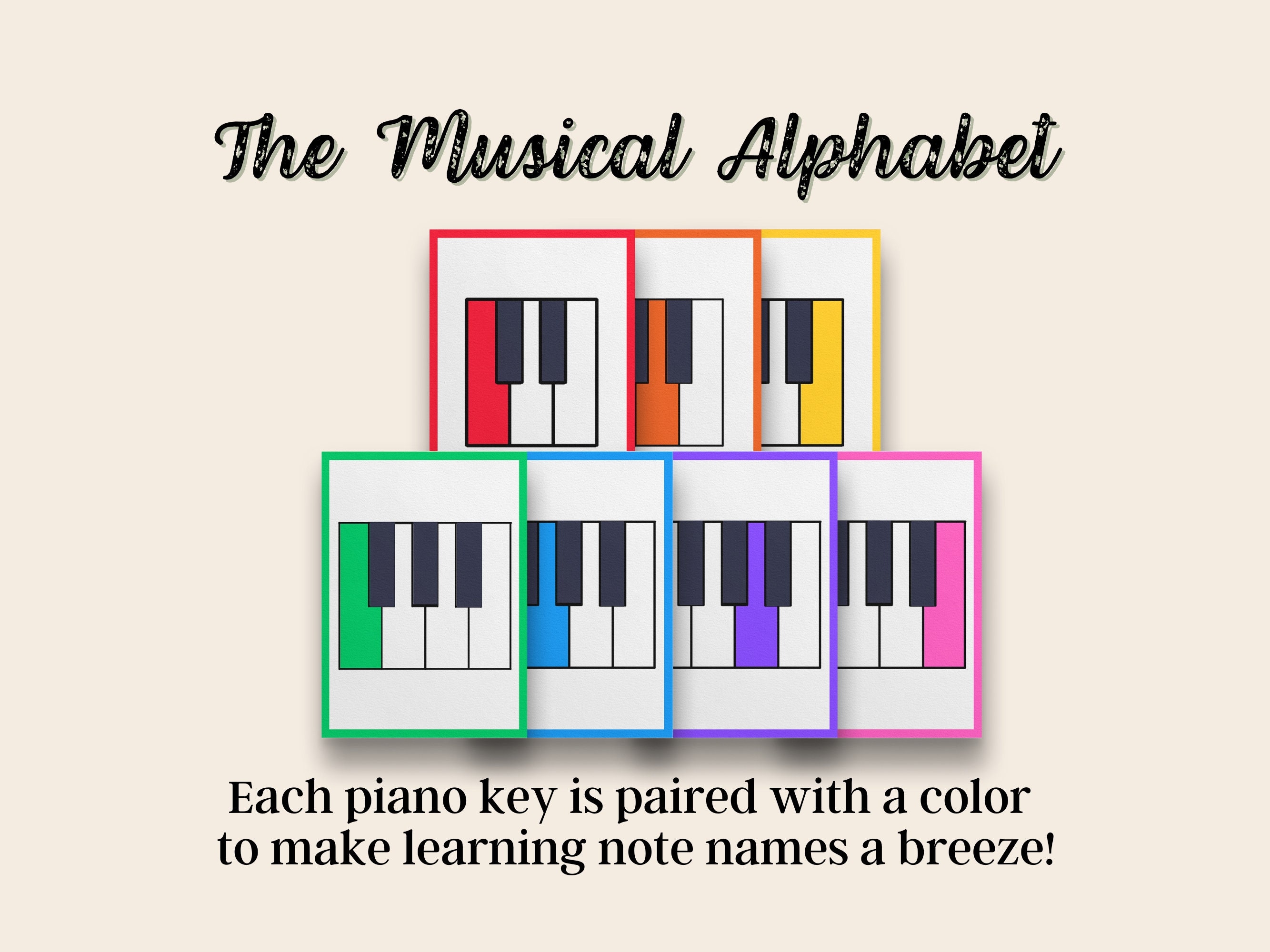 Musical Alphabet Flash Cards - Color Coded Piano Playing Cards for ...