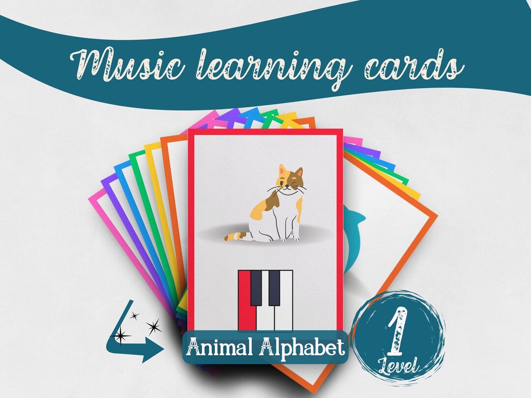 Animal Alphabet Music Flash Cards Color Coded Piano Playing Cards for ...