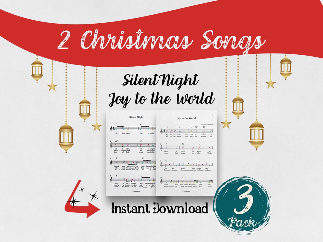 Silent Night Christmas Carols Bundle of 2 Color Coded Piano Sheet Music ...