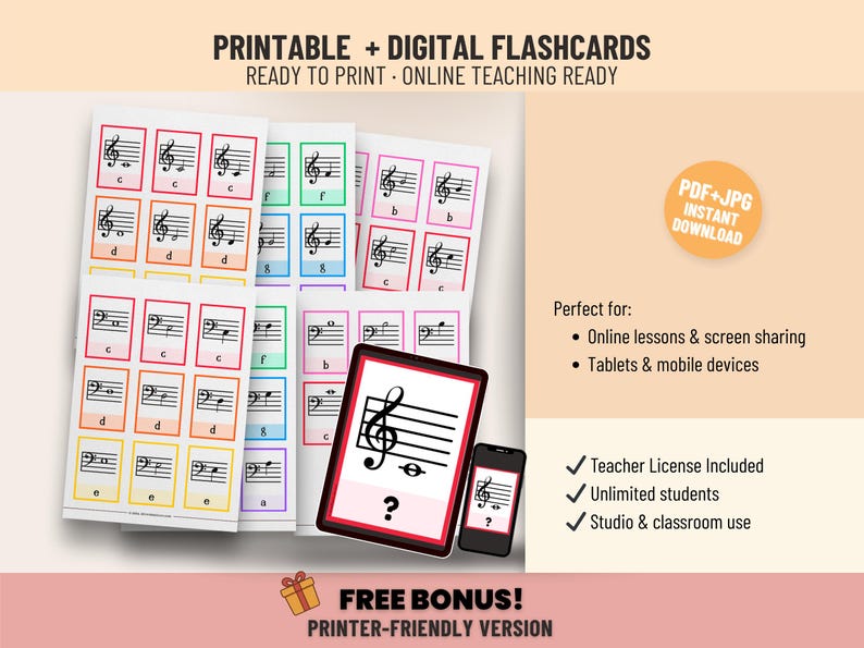 Musical Notes Flash Cards - Color Coded Piano Cards for Learning and ...