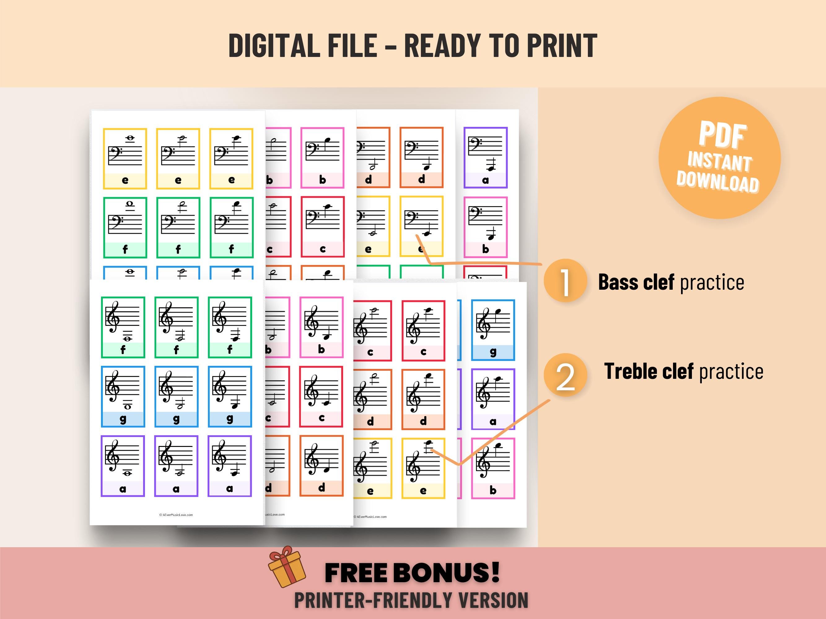 Music Note Flashcards Level 3 – Ledger Notes - Color Coded Piano Flash ...