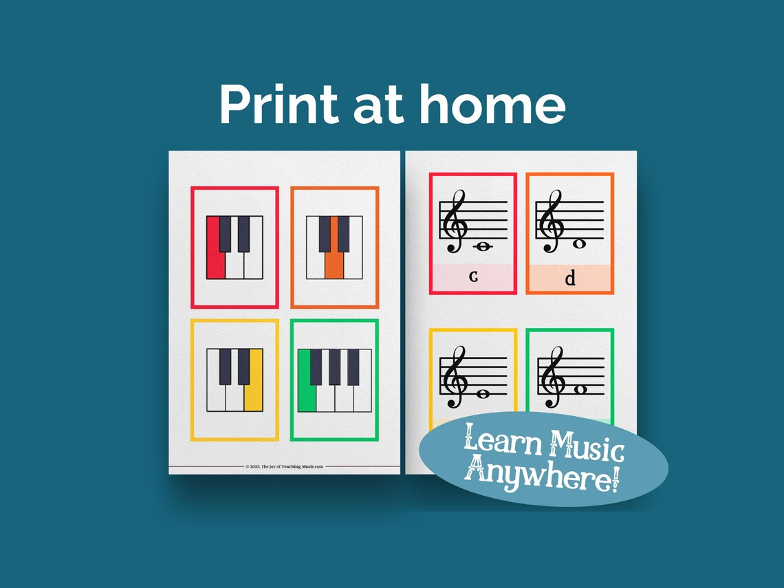 Music Notes and Piano Keys Flashcard - Color Coded Learning Cards for ...