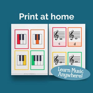 Music Notes and Piano Keys Flashcard - Color Coded Learning Cards for ...