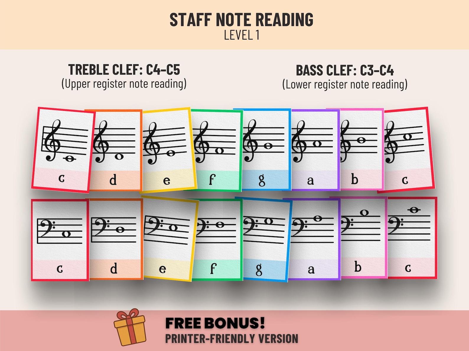 Musical Notes Flash Cards - Color Coded Piano Playing Cards for ...