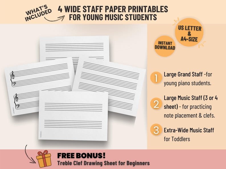 Landscape Wide Staff Paper Pack - Blank Sheet Music for Young Kids ...