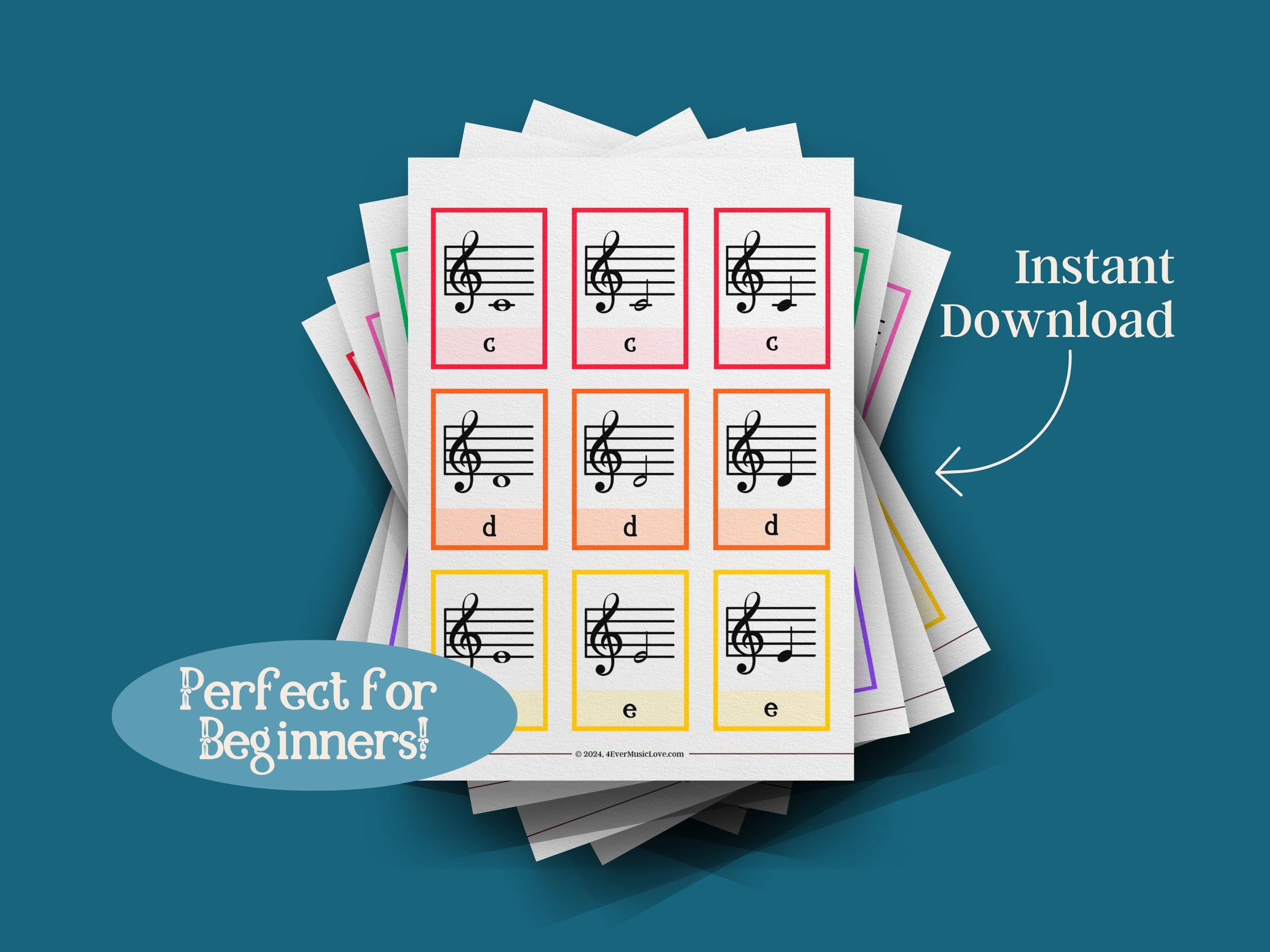 Music Notes Flash Cards - Color Coded Piano Playing Cards for Learning ...