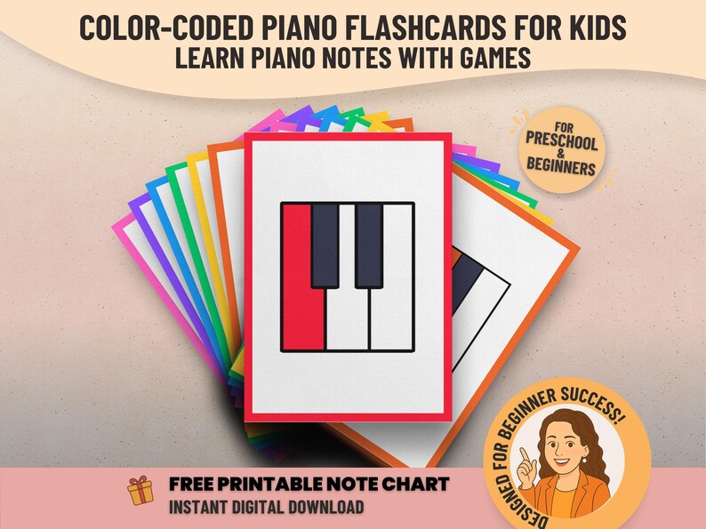 Musical Alphabet Flash Cards - Color Coded Piano Playing Cards for ...