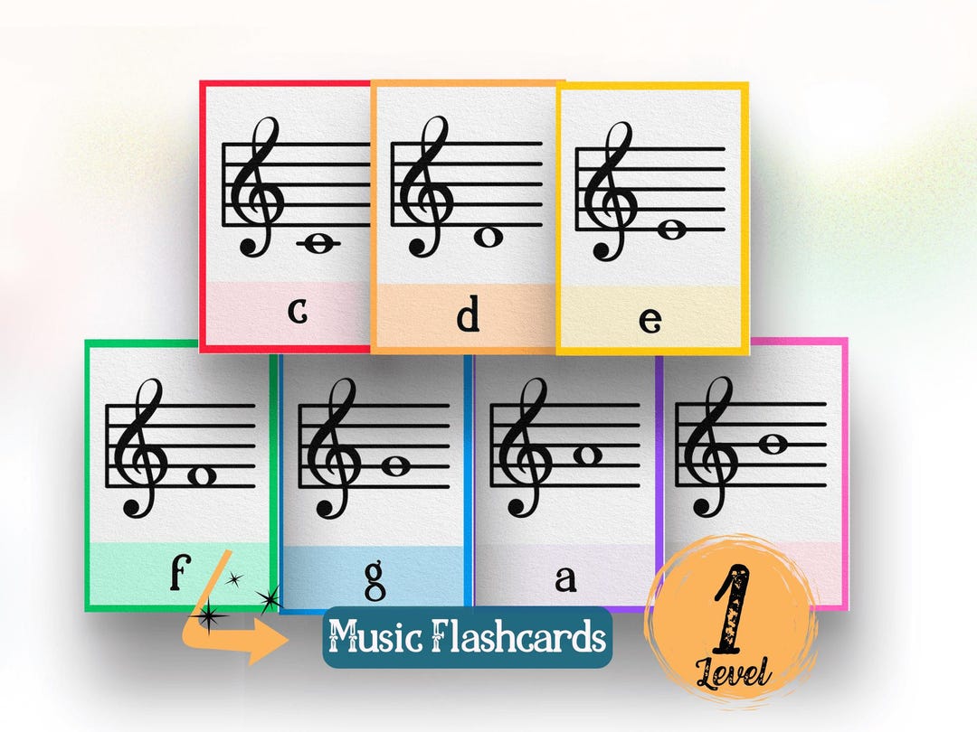 Music Notes Flash Cards - Color Coded Piano Playing Cards for Learning ...
