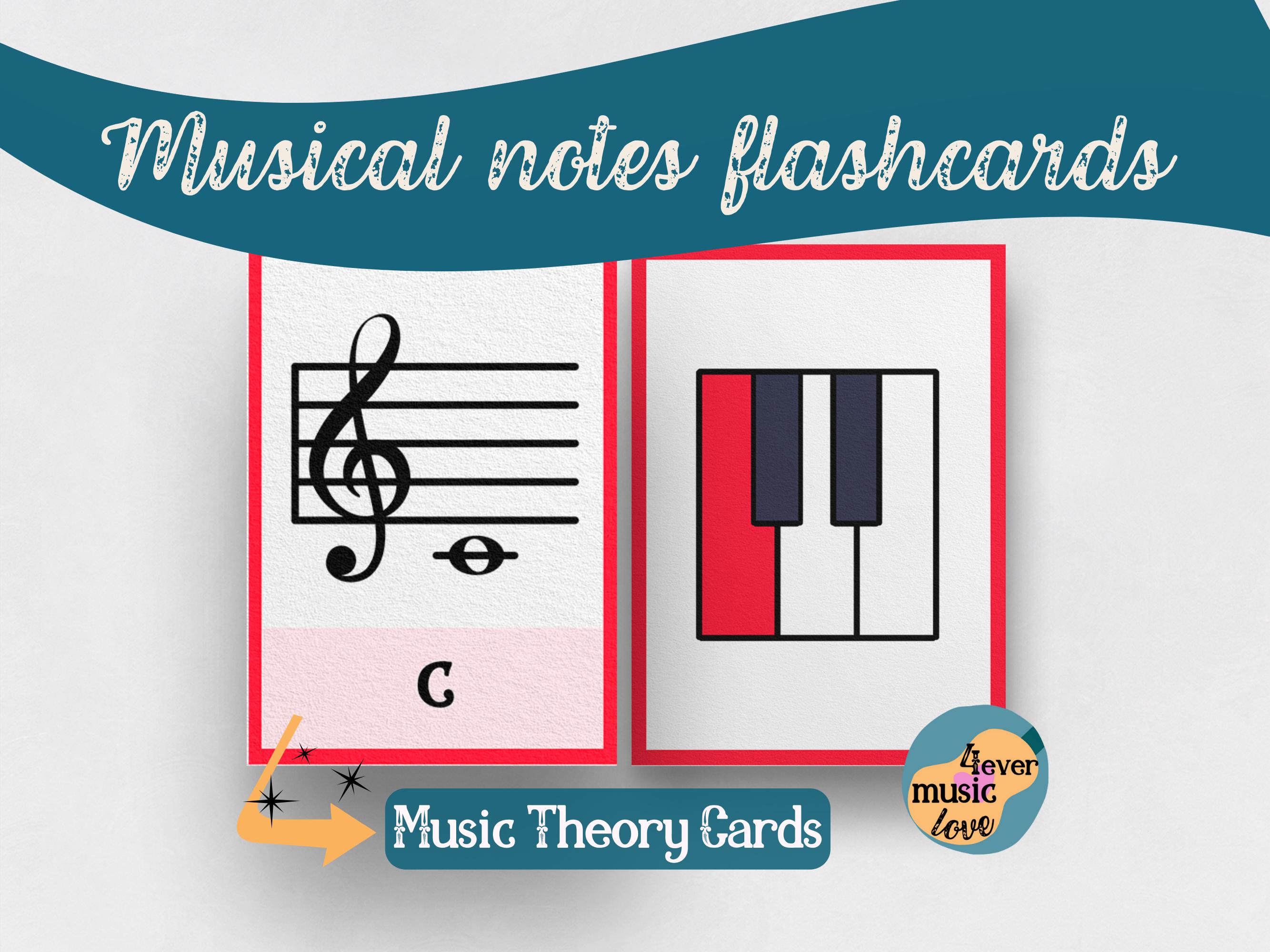Music Notes and Piano Keys Flashcard - Color Coded Learning Cards for ...