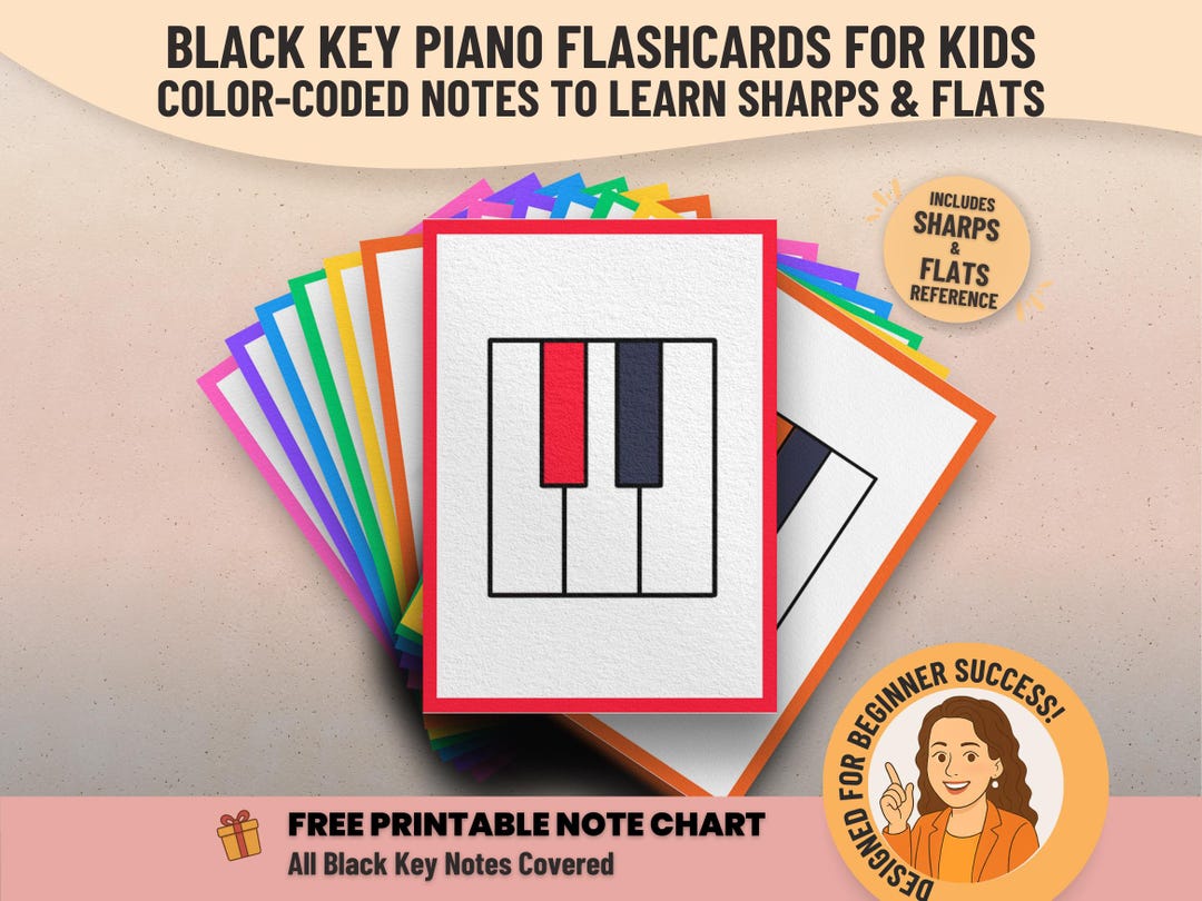 Piano Black Keys Flashcards - Color Coded Music Playing Cards for ...