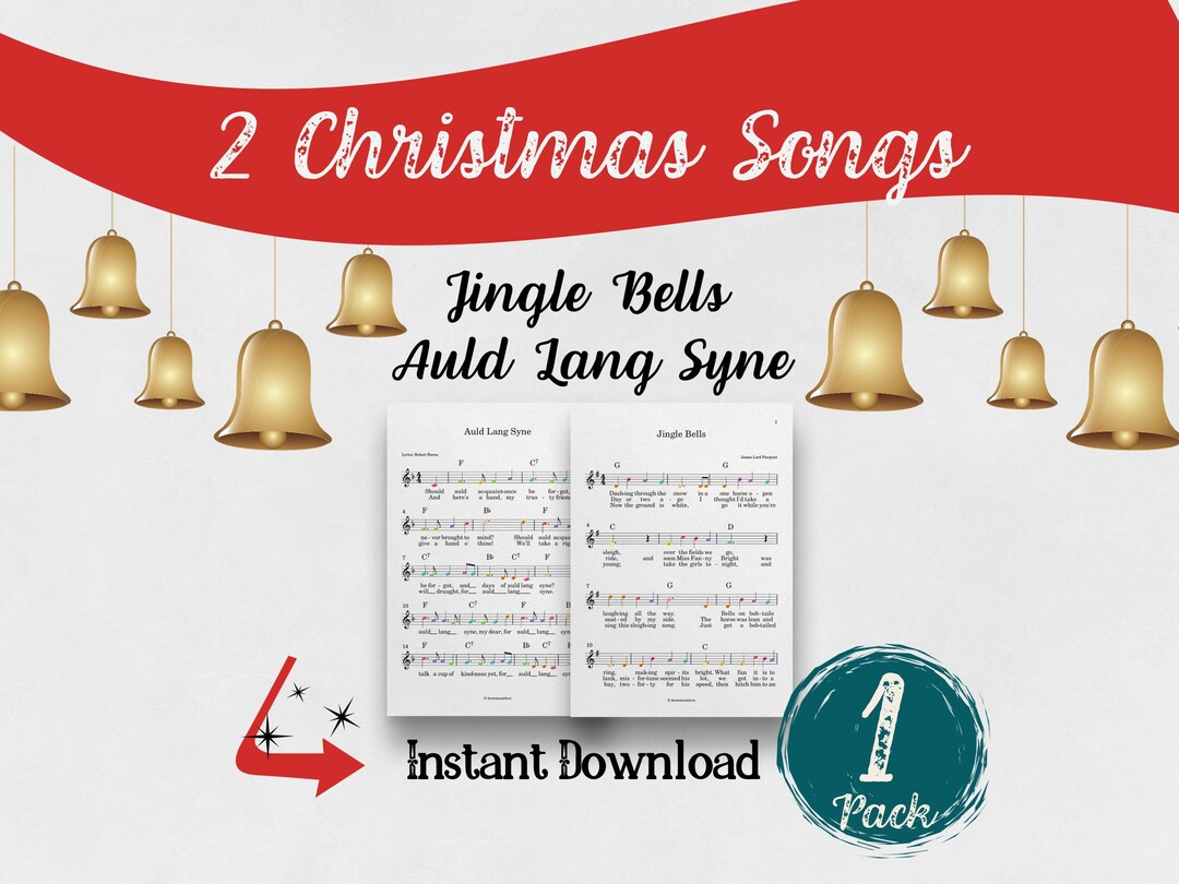 Jingle Bells Christmas Music Sheet Bundle of 2 Color Coded Piano Songs ...