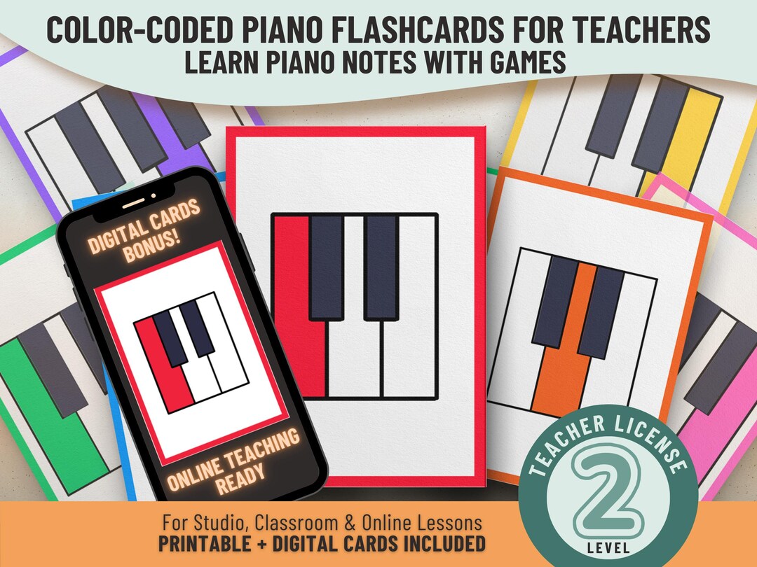 Musical Alphabet Piano Flash Cards – Color Coded Keyboard Cards for ...