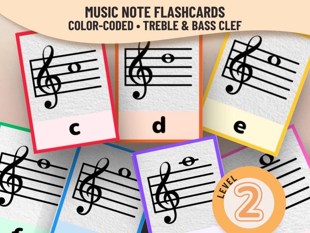 Music Note Flashcards Level 2 – Color Coded Piano Flash Cards for Note ...