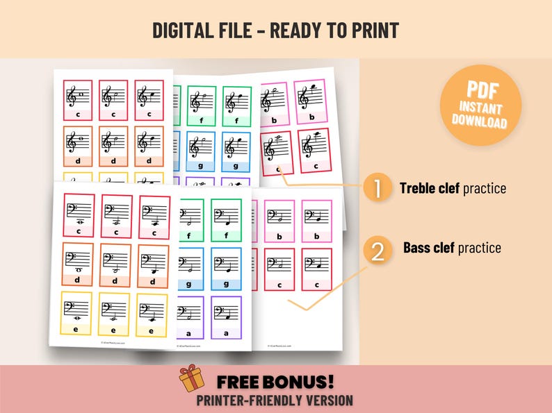 Music Note Flashcards Level 2 – Color Coded Piano Flash Cards for Note ...