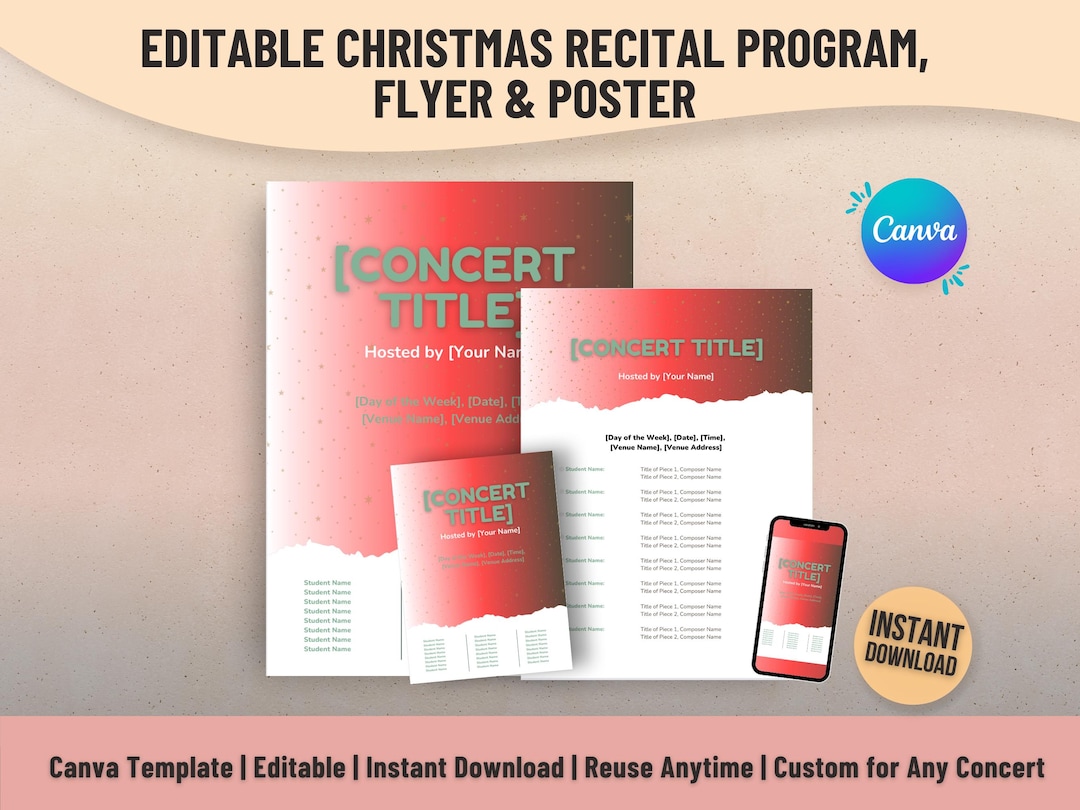 Editable Christmas Recital Program, Flyer & Poster, Canva Template ...