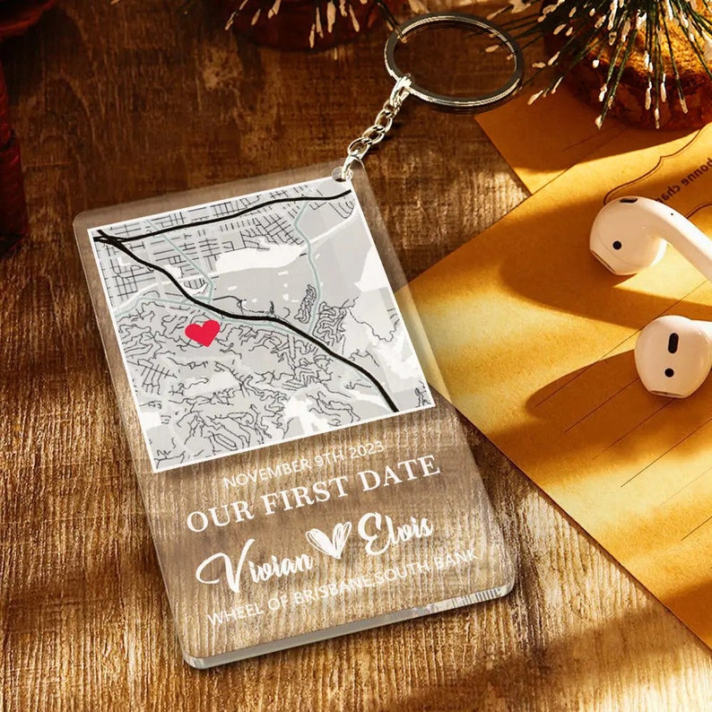 Custom Acrylic Map Where It All Began Keychain, Our First Date Map ...