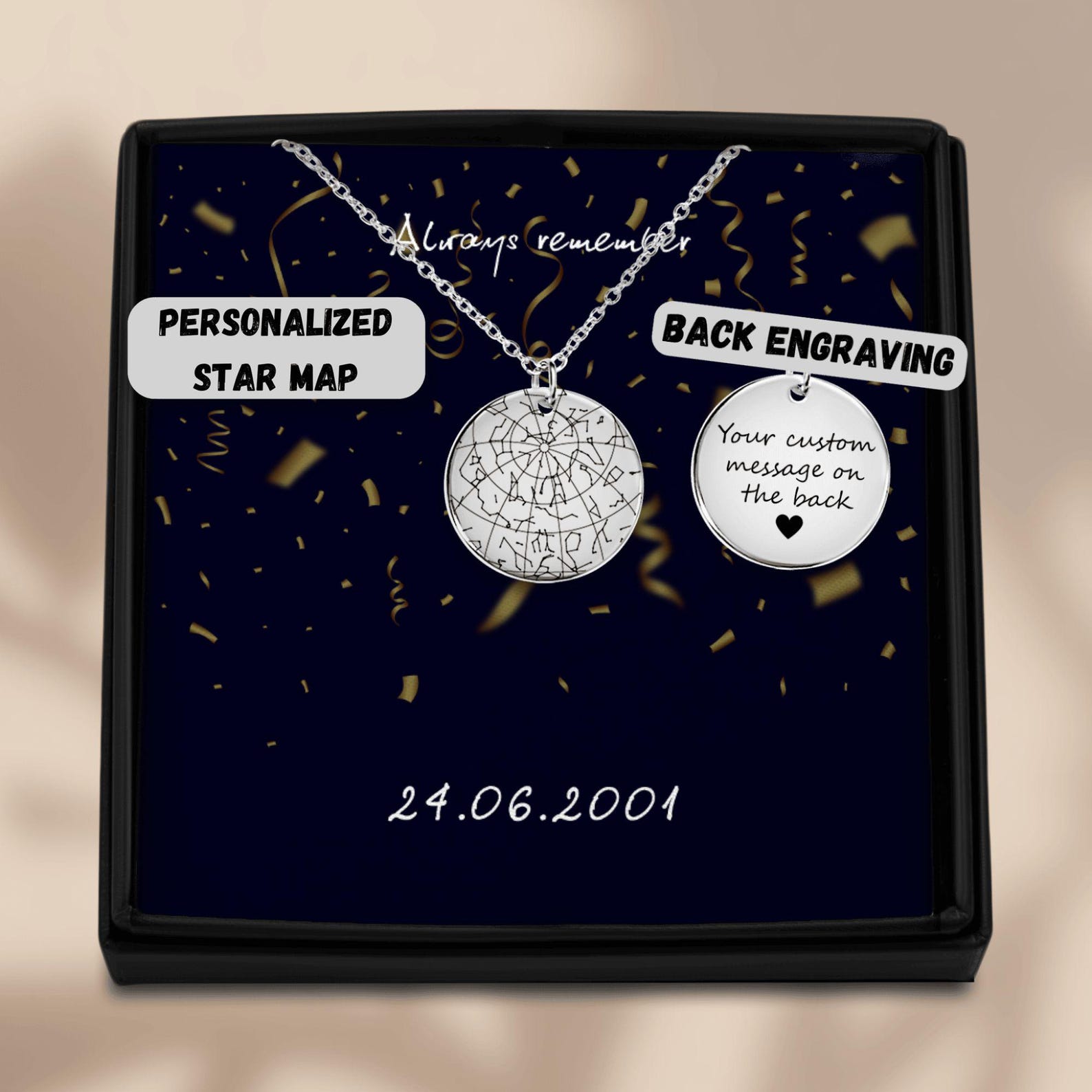 Personalized Night Sky Star Map Necklace, Star Map Necklace for Your ...