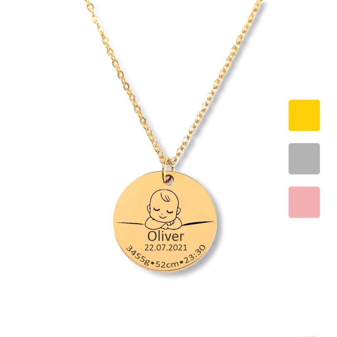 New Child Necklace, Child’s Birth Information Necklace, Custom Baby ...
