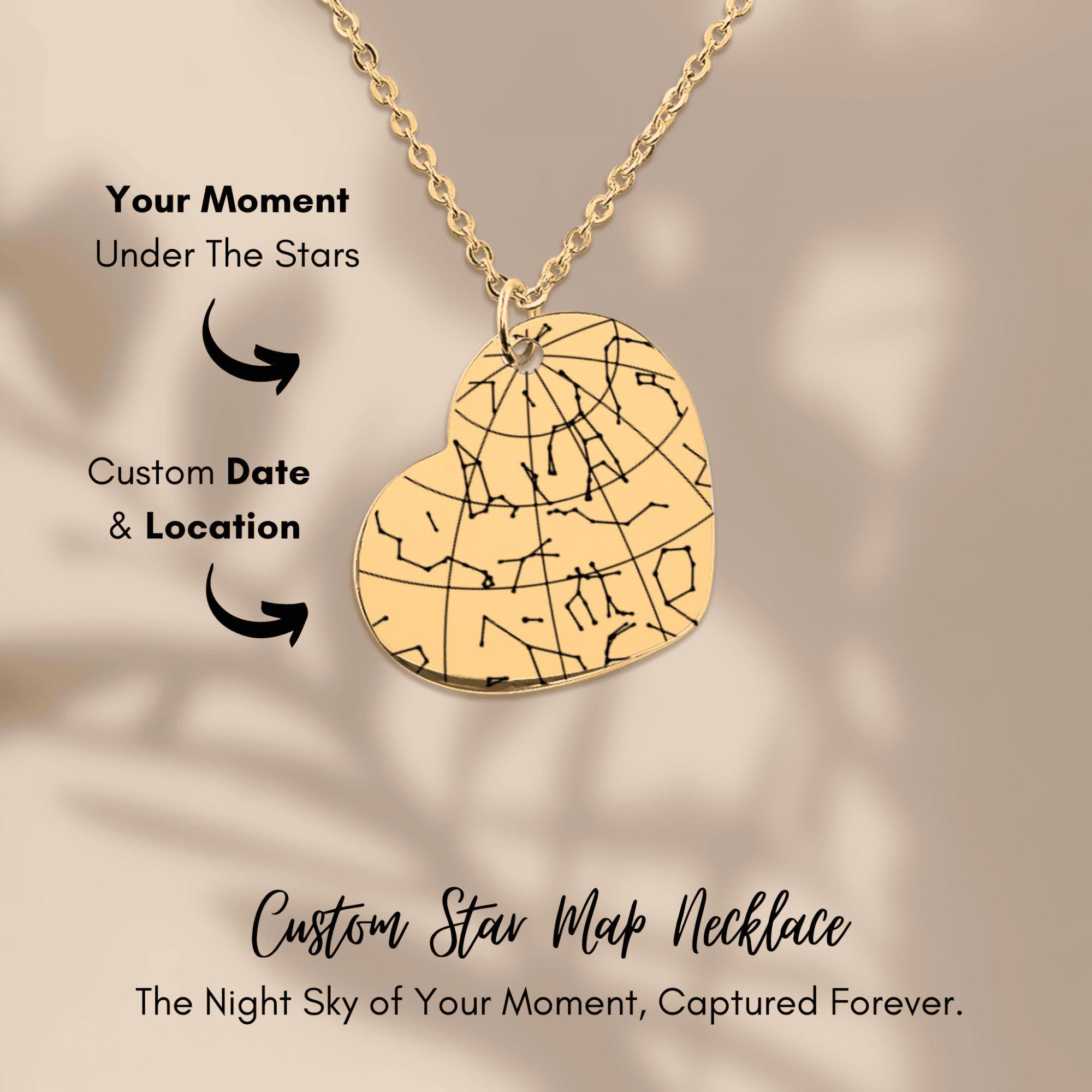 Personalized Night Sky Star Map Necklace, Heart Star Map Necklace for ...