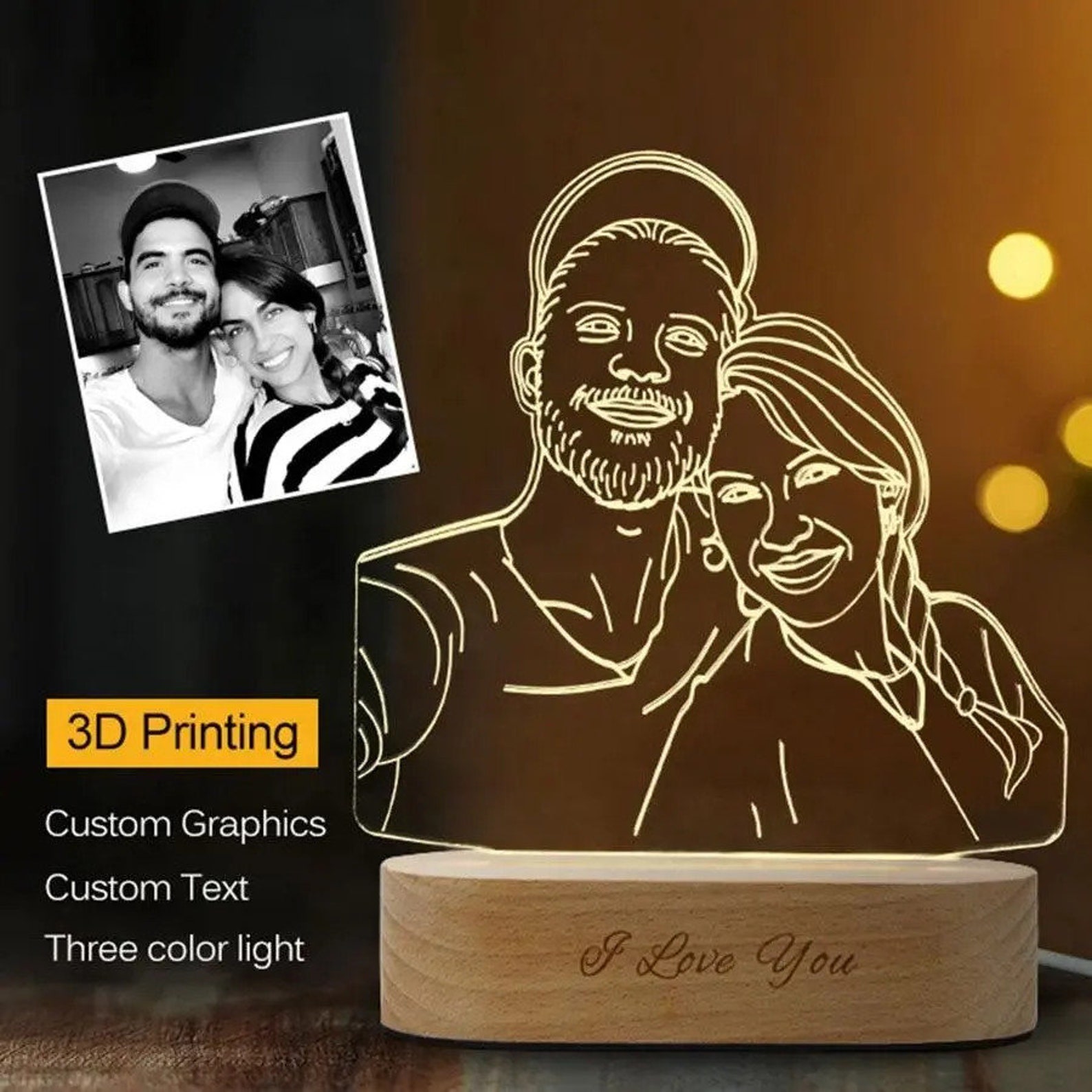 Personalized 3D Photo Lamp Photo Engraving Lamp Night Light - Etsy