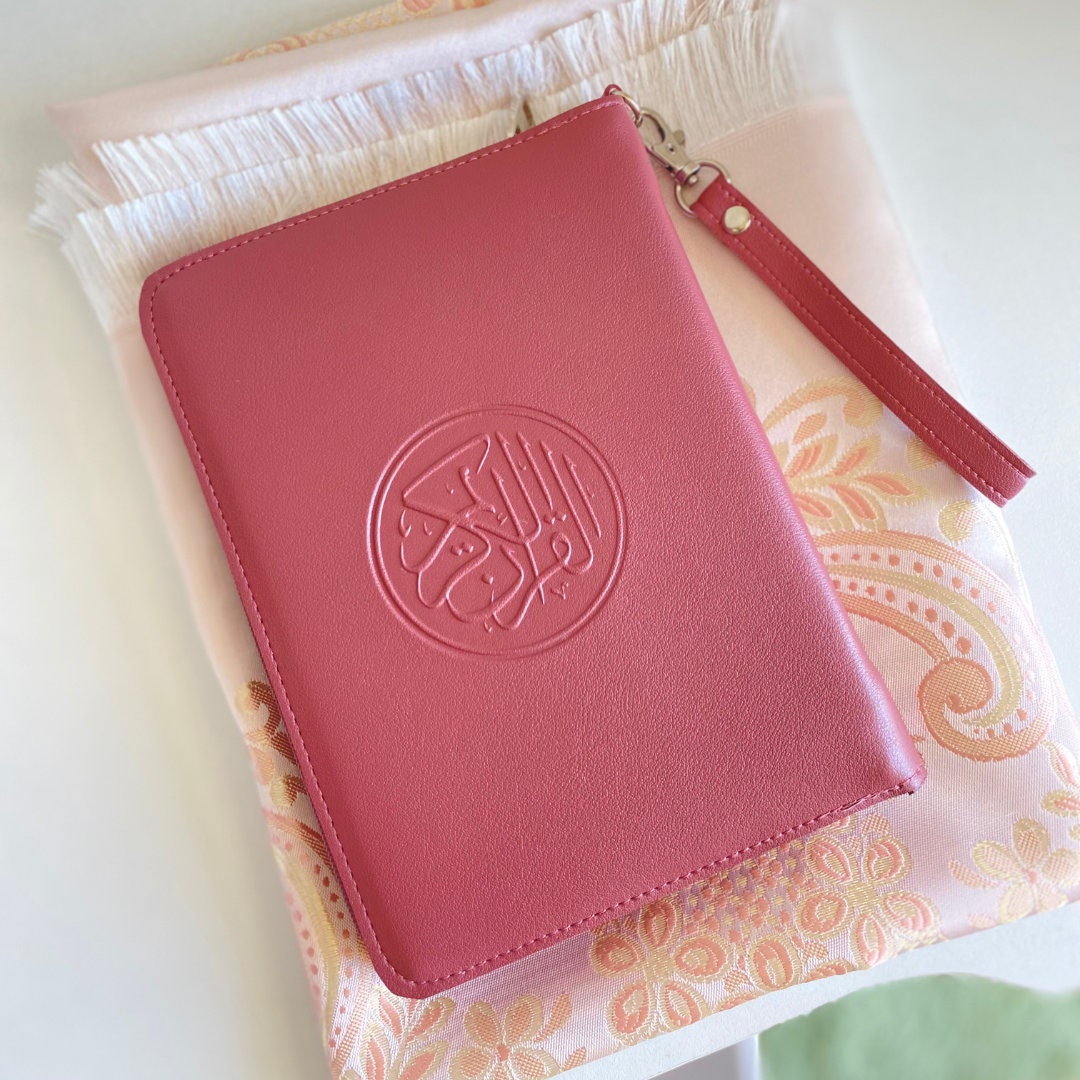 Personalized Leather Quran Cover With Zipper , Old Rose , Minimalist ...