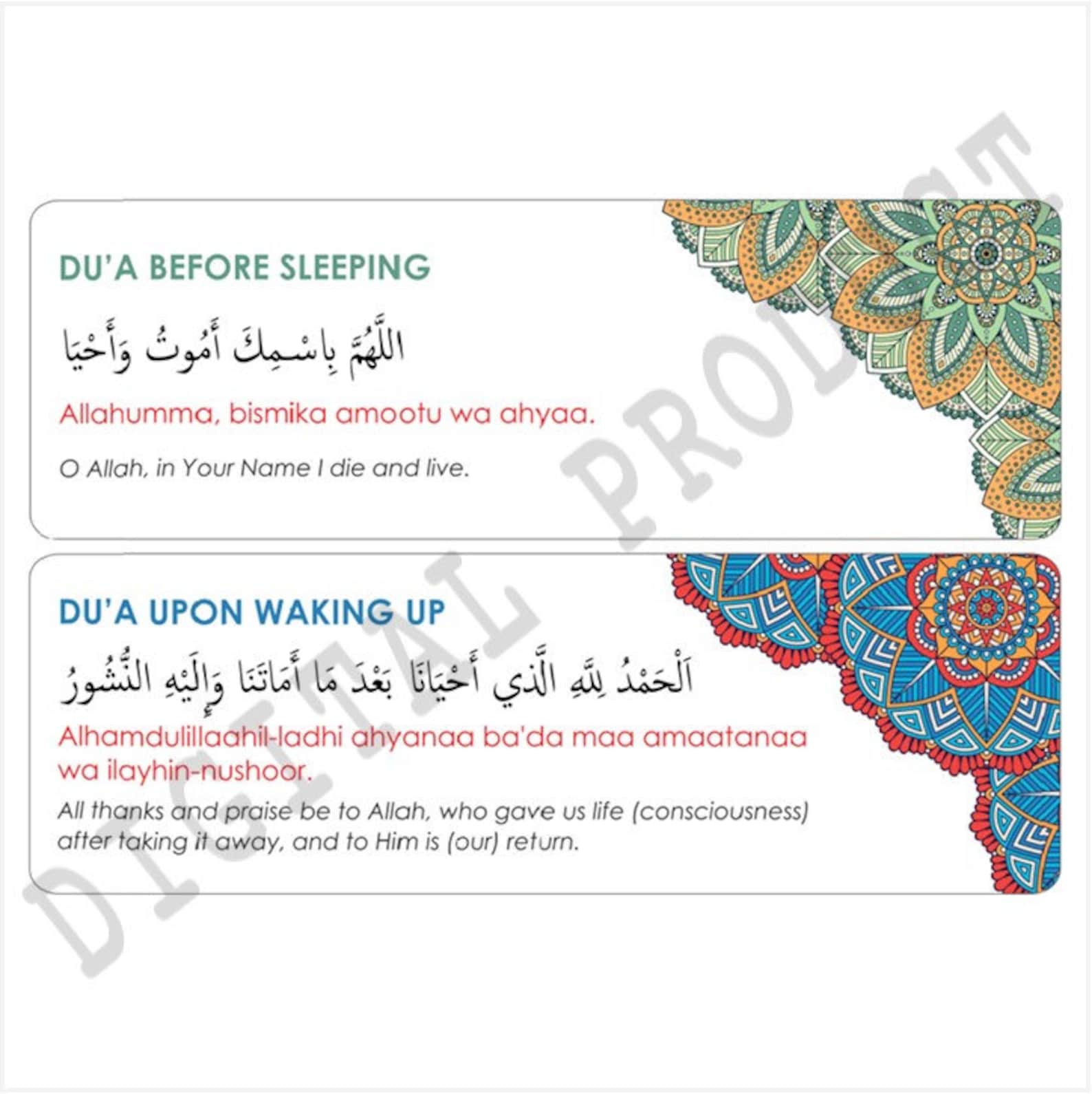 Printable Daily Dua Wall Stickers for Muslim Kids and Adults, Colorful Islamic Dua Cards, Arabic ...