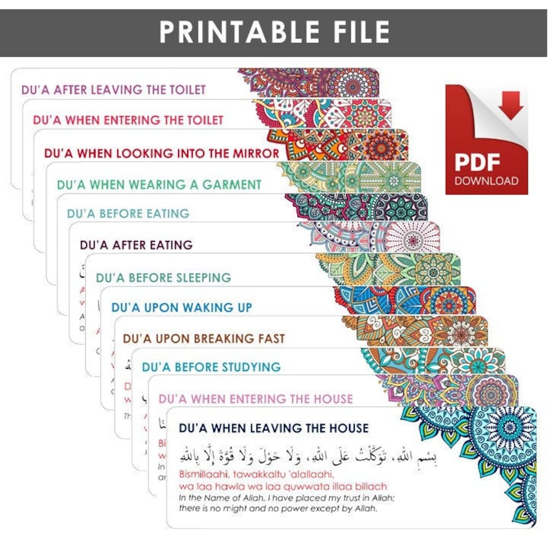 Printable Daily Dua Wall Stickers for Muslim Kids and Adults, Colorful ...