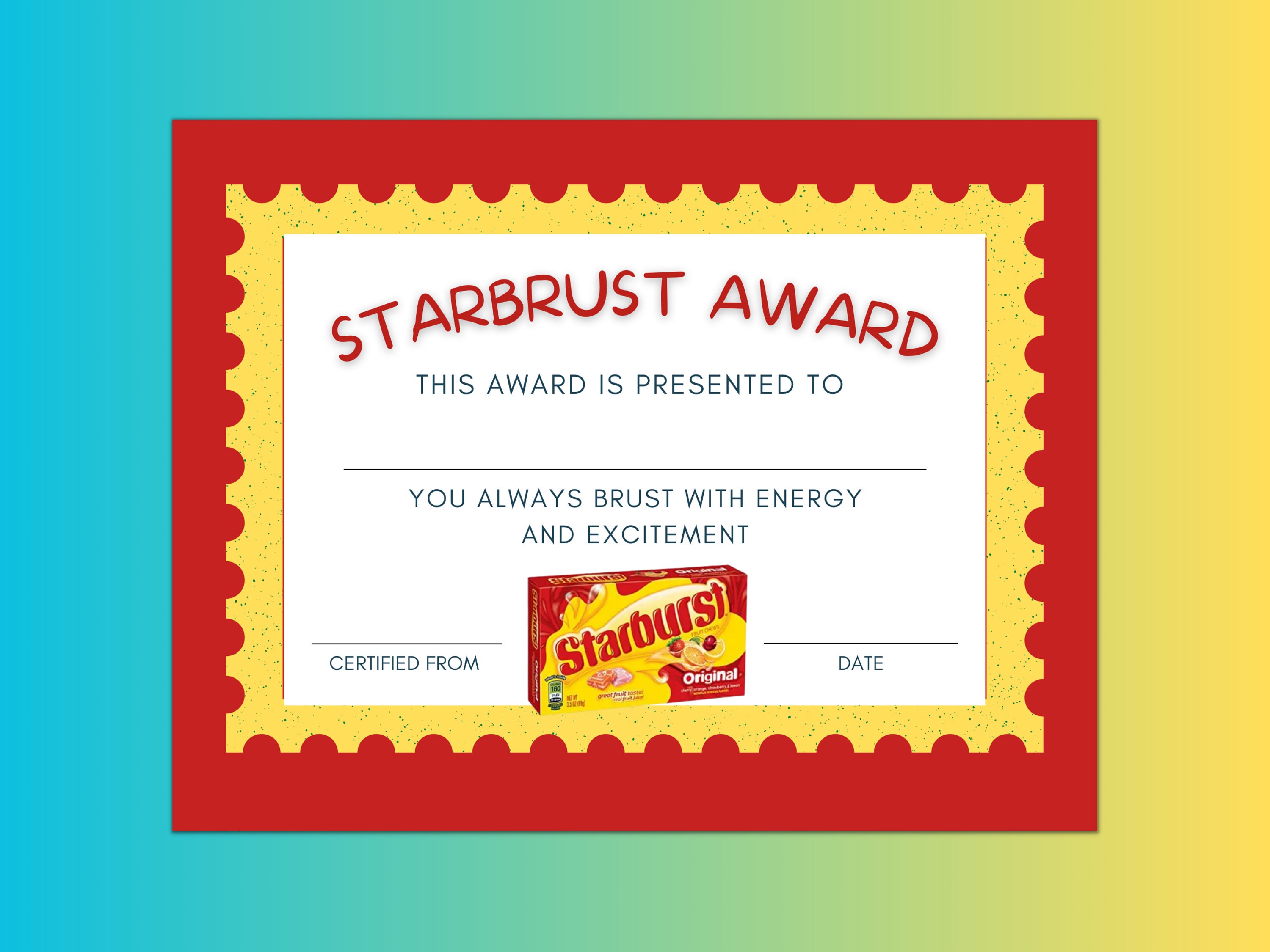 50 Individual Candy Bar Awards Candy Bar Award Certificates Individual ...