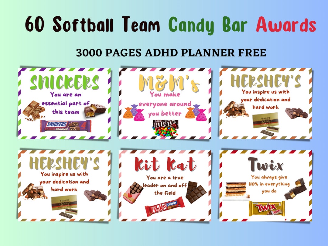 60 Softball Candy Bar Award Certificates Softball Player Candy Bar ...