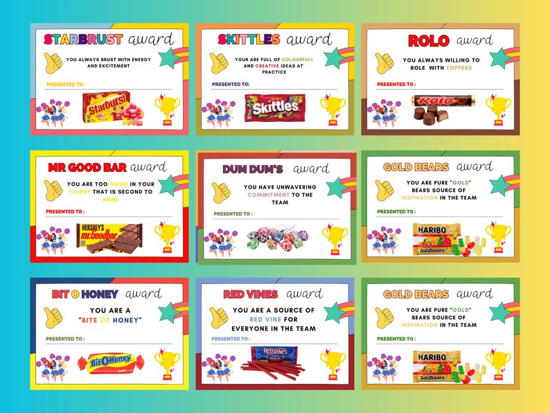 Cheer Team Candy Bar Award Certificates Cheerleader Candy - Etsy Canada