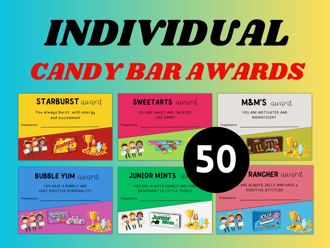 50 Individual Candy Bar Awards Candy Bar Award Certificates Individual ...
