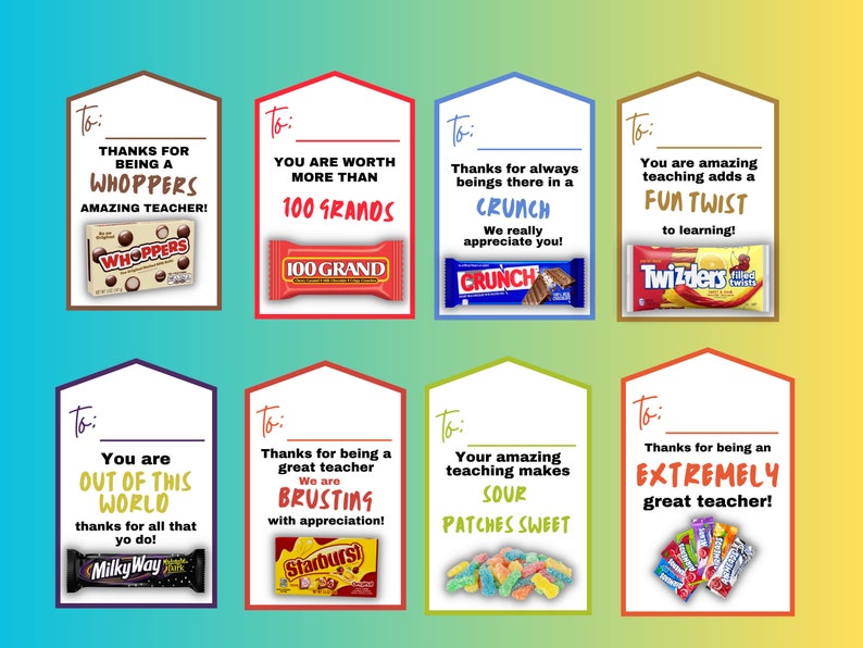 50 Teacher Appreciation Candy Gift Tag Teacher Appreciation - Etsy