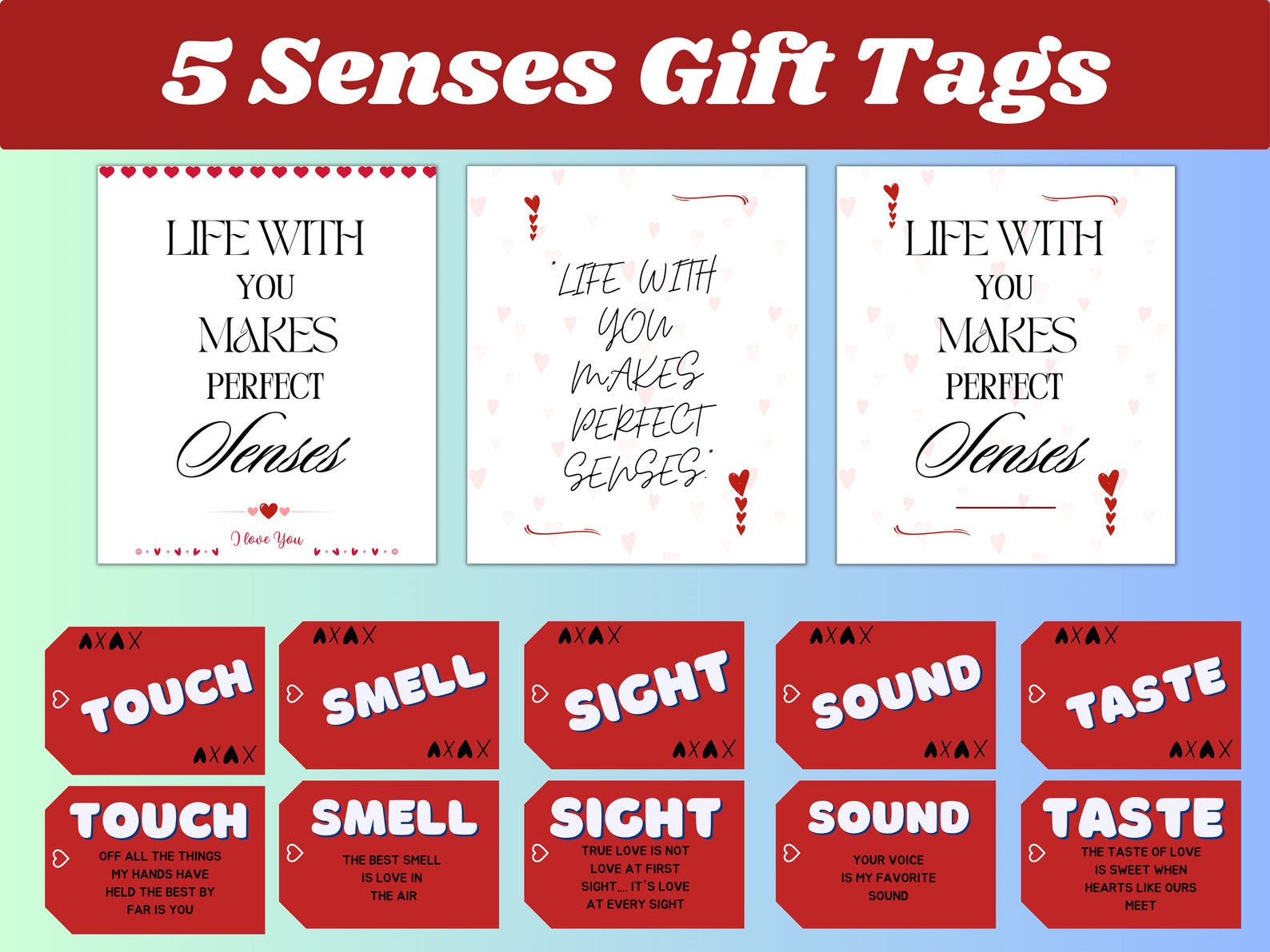 5 Senses Gift Tags, Cards & Ideas Gift for Boyfriend, Girlfriend ...