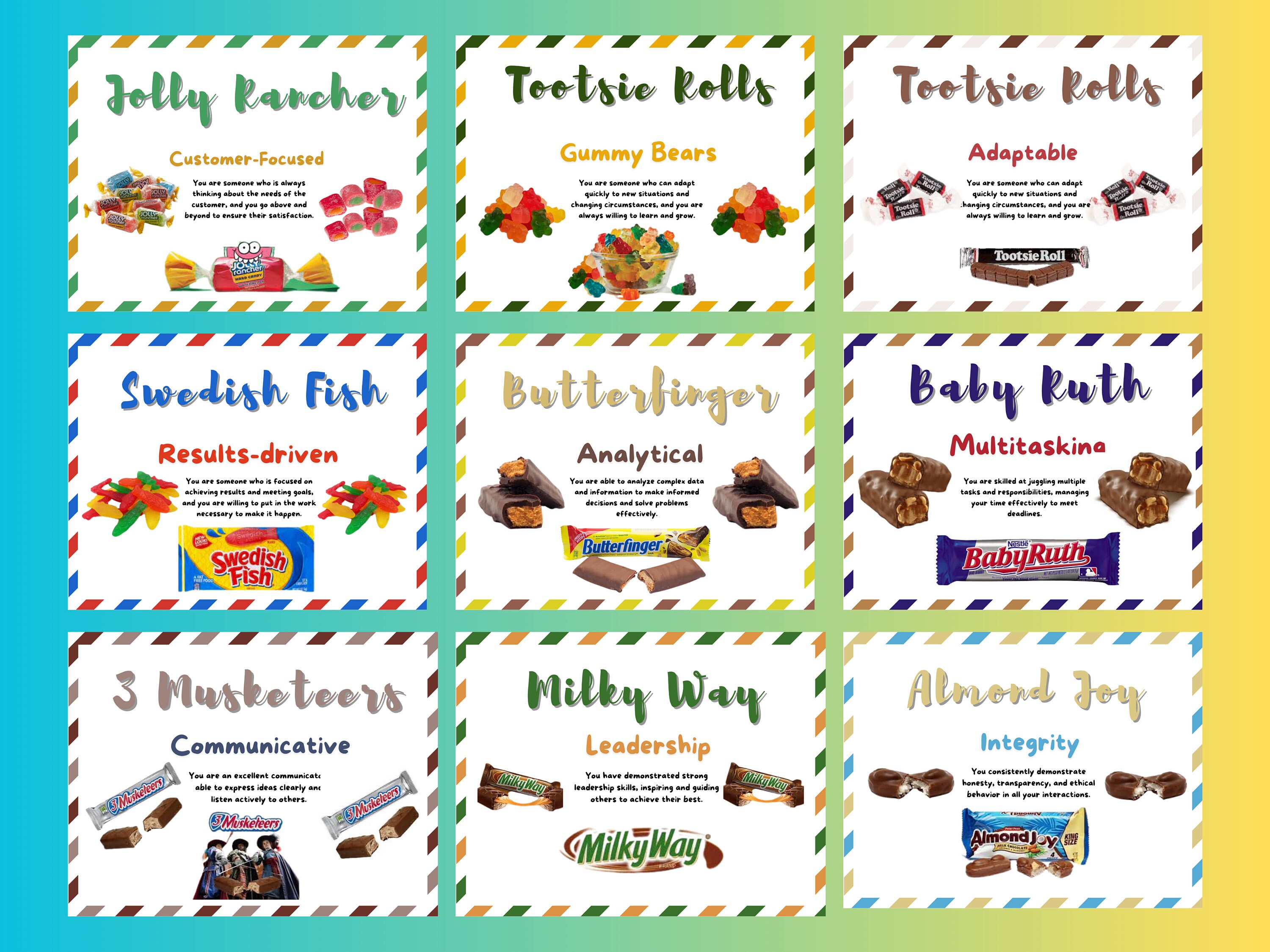 60 EMPLOYEE CANDY BAR Awards - Candy Bar Award Certificates - Co-worker ...