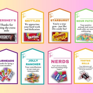 50 Employee Candy Bar Gift Tags, Employee Appreciation Tag Bundle ...