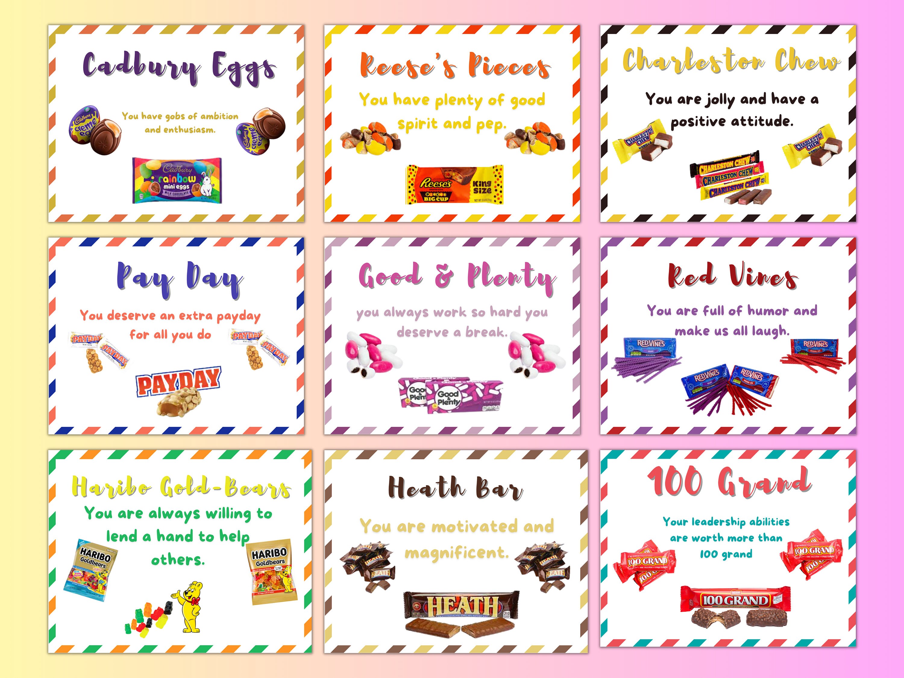 60 Individual Candy Bar Awards Candy Bar Award Certificates Individual ...