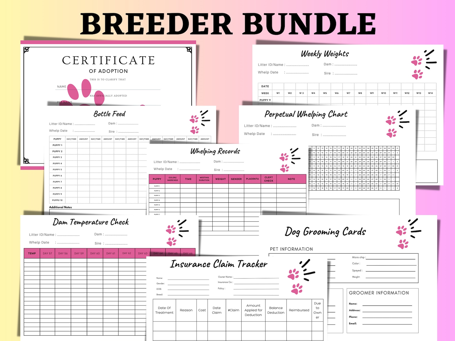 Dog Breeder Forms Bundle, Whelping Charts, Puppy Records (printable) - Etsy
