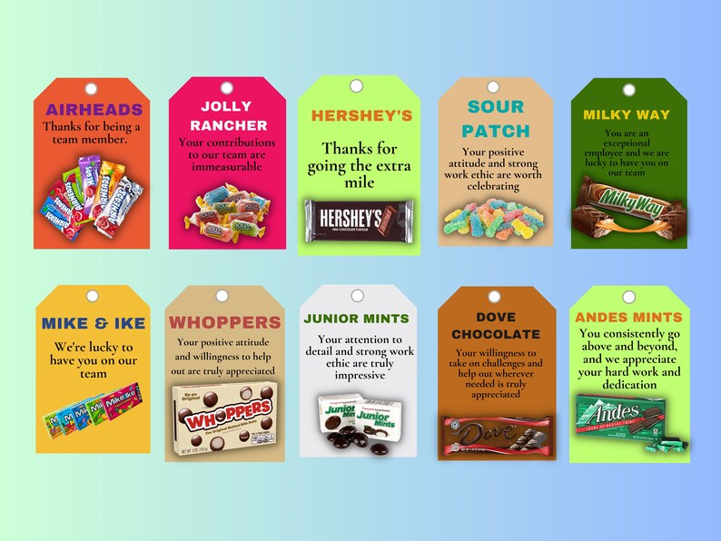 50 Employee Candy Bar Gift Tags, Employee Appreciation Tag Bundle ...