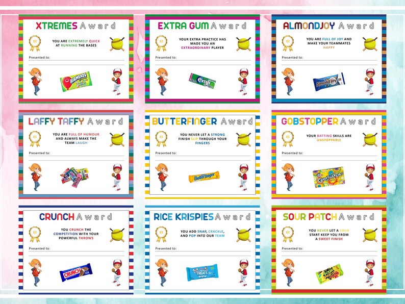 50 Softball Candy Bar Award Certificates Softball Player Candy Bar ...