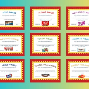 50 Individual Candy Bar Awards Candy Bar Award Certificates Individual ...