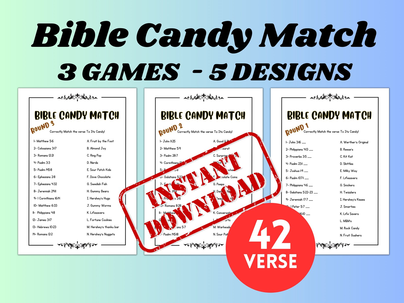 Bible Candy Match Game | Bible Match Party Game | Bible Games for Kids ...