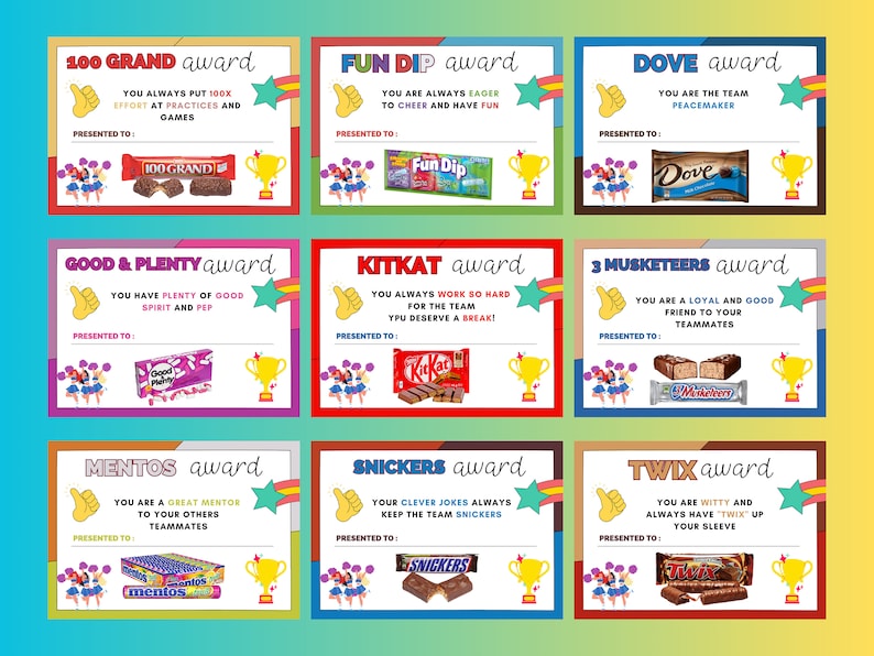 Cheer Team Candy Bar Award Certificates Cheerleader Candy - Etsy Canada