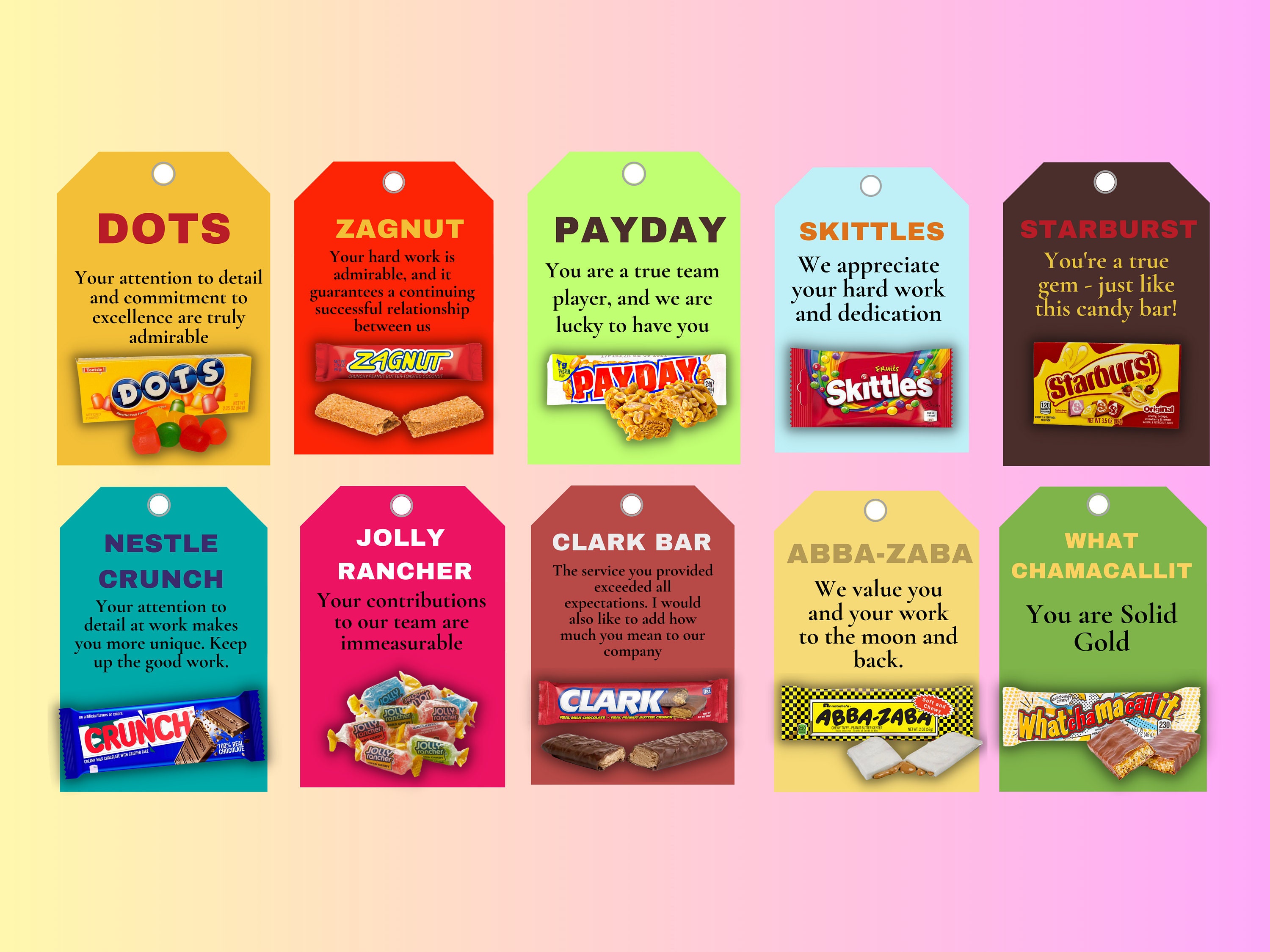 50 Employee Candy Bar Gift Tags, Employee Appreciation Tag Bundle ...