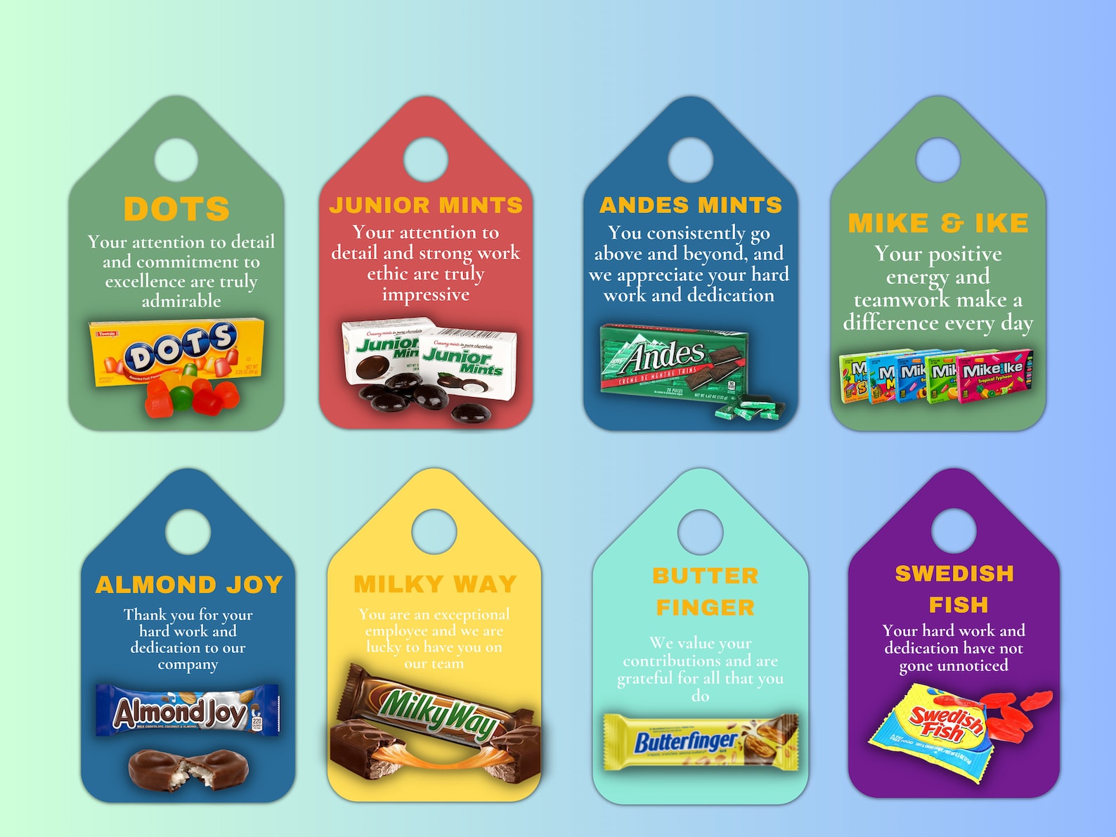 50 EMPLOYEE CANDY Bar Gift Tags/awards Employee Appreciation - Etsy